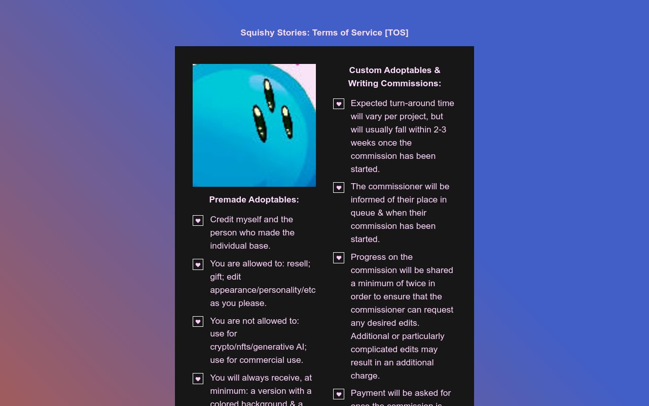 Squishy's Stories Terms of Service